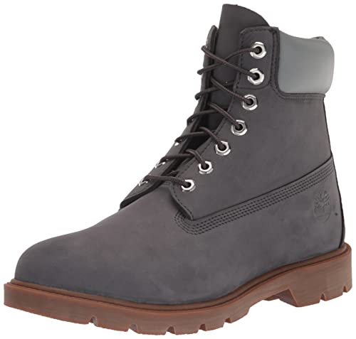 Timberland Men's 6 Inch Basic Waterproof Boots with Padded Collar, Dark Grey Nubuck, 9