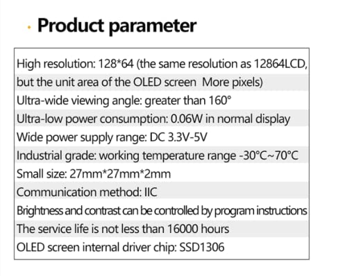 Songhe 0.96 inch 12864 128X64 OLED LCD Display Board Module I2C IIC SSD1306 Driver 4 Pins for Arduino Raspberry Pi (Pack of 5pcs, White Light)