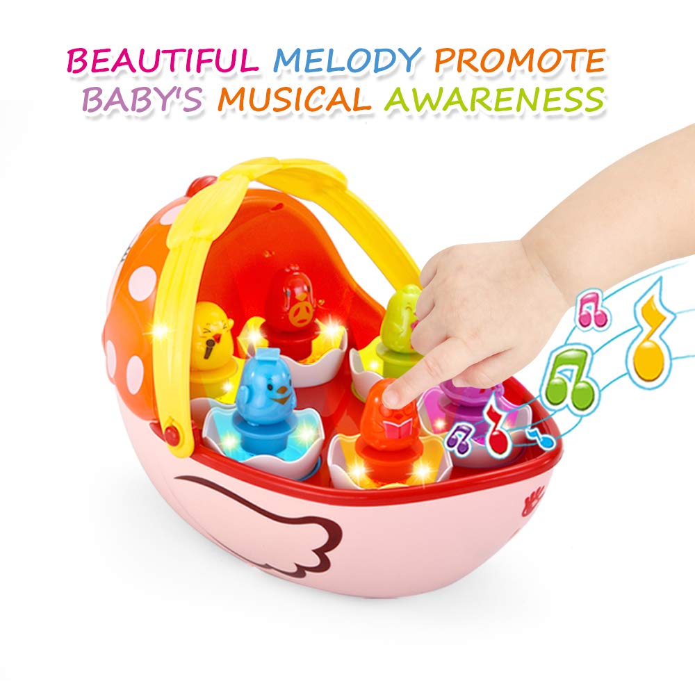 Vatos Baby Easter Egg Toy, Toddler Easter Basket for 1 2 3 4 5 Year Old Boys & Girls | Musical Easter Eggs with Colorful Changing Lights| Musical Easter Eggs for Babies
