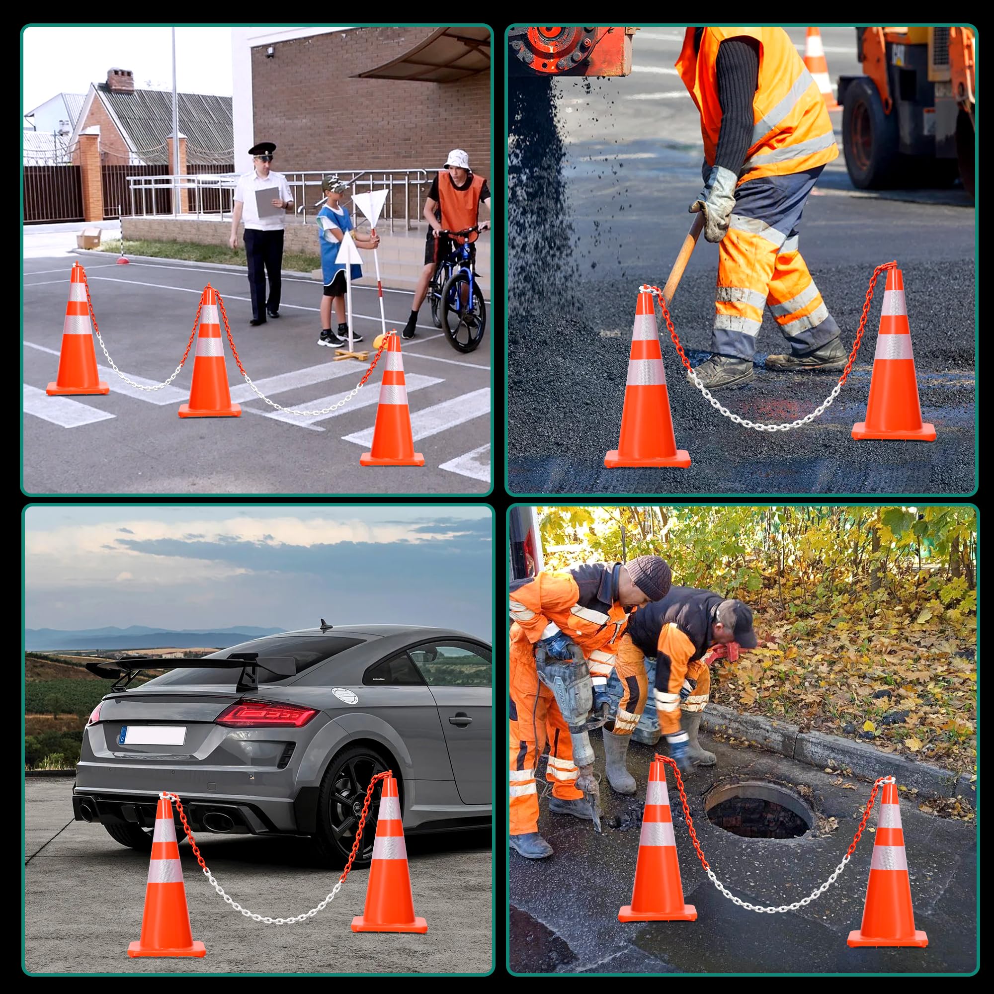 YITAHOME Traffic Cones 28 Inch (10 Pack), with 29.5FT Chain and Reflective Collars, PVC Orange Construction Cones, Safety Cones for Parking Lot, Home Road