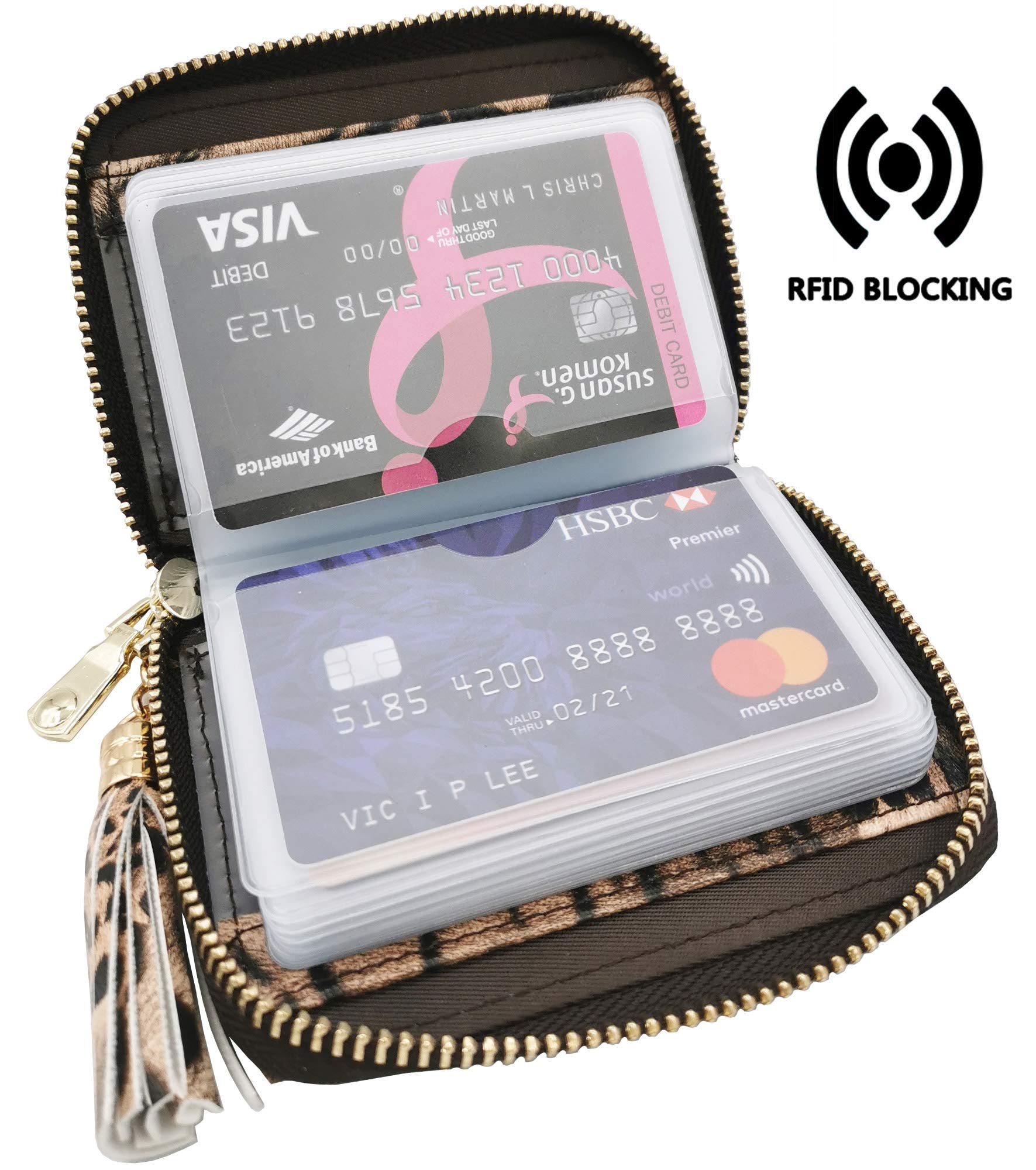 YUHAN PRETTY Womens Credit Card Holder Wallet RFID Leather Small ID Card Case (20 Card Slots - Leopard)