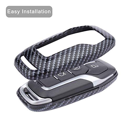 TOMALL Compatible with Key Fob Cover Carbon Fiber Pattern Luxury Car Key Protective Cover Keychain for Fusion F-150