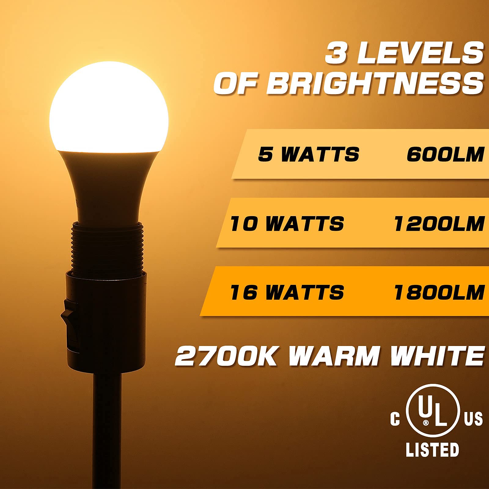 Zorykn 3-Way A19 LED Light Bulb 50-100-150W Equivalent, 2700K Warm White, Dimmable LED Light Bulb with E26 Medium Base, Perfect for Table Lamps, Desk Lamps, Floor Lamps, 600-1200-1800LM(2 Pack)