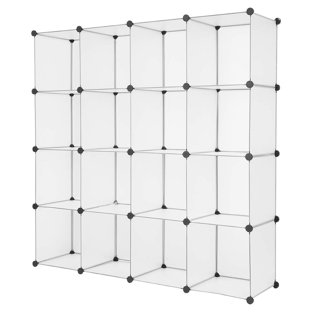 VINGLI 16 Cube Storage, Cubes Organizer Shelves Plastic Closet Cabinet, DIY Modular Book Shelf Storage Cube Organizer w/Hammer for Bedroom Living Room Office - Translucent White