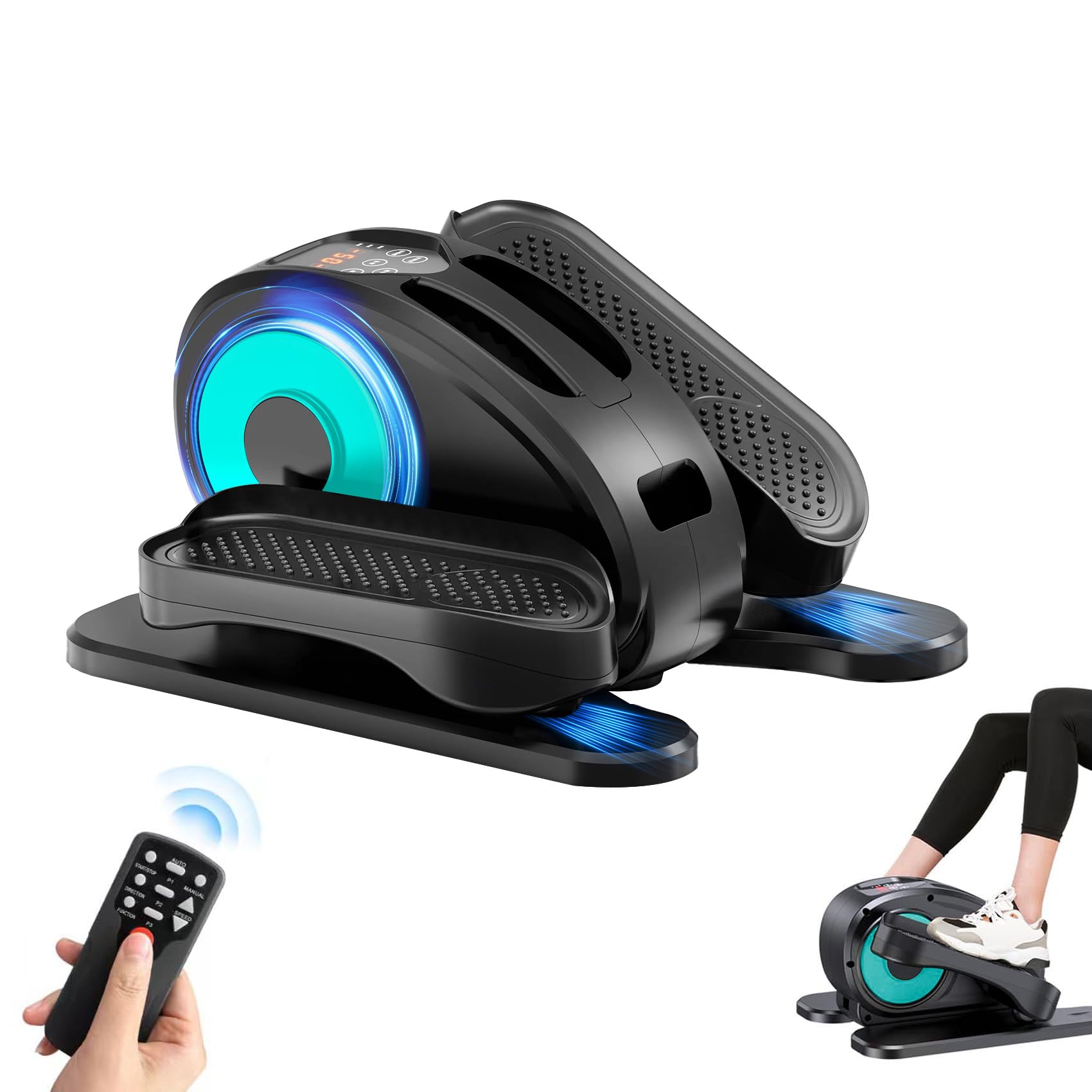 Under Desk Elliptical Machine, Mini Elliptical Pedal Machine, Under Desk Pedal Exerciser, Compact Elliptical Machine Trainer with Non-Slip Pedal for Home Office Workout, Black