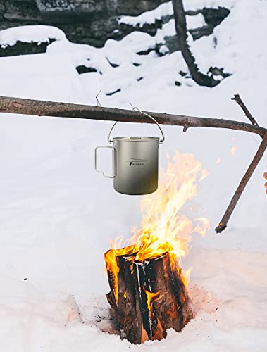 Tivroco Titanium Pot Camping Cup with Bail Handle 25 Ounce 750ml-Ultralight Pot with Bail Handle for Outdoor Backpacking Hiking Open Fire -Anti-Scald Rust Resistant