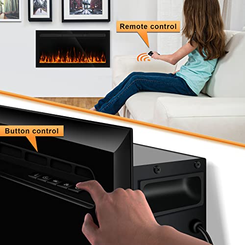 Upesitom 31" Electric Fireplace Recessed and Wall Mounted Fireplace Heater Inserts, Mirrored Led Fireplace Heater with Remote Control, Timer, Adjustable 12 Flame Color, 750/1500W, Black