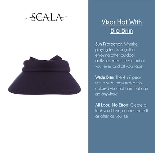 Scala Women's Deluxe Big Brim Cotton Visor with Bow, Black, One Size