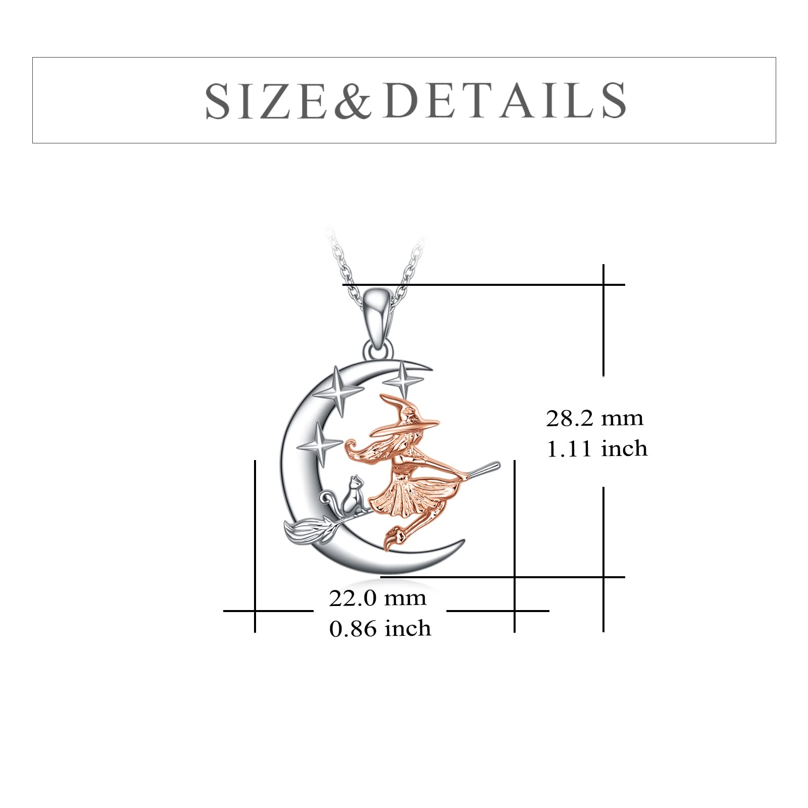 YFN Witch Necklace for Women Sterling Silver Cat Witch Hanging on Broom Witch Jewelry Gifts for Women