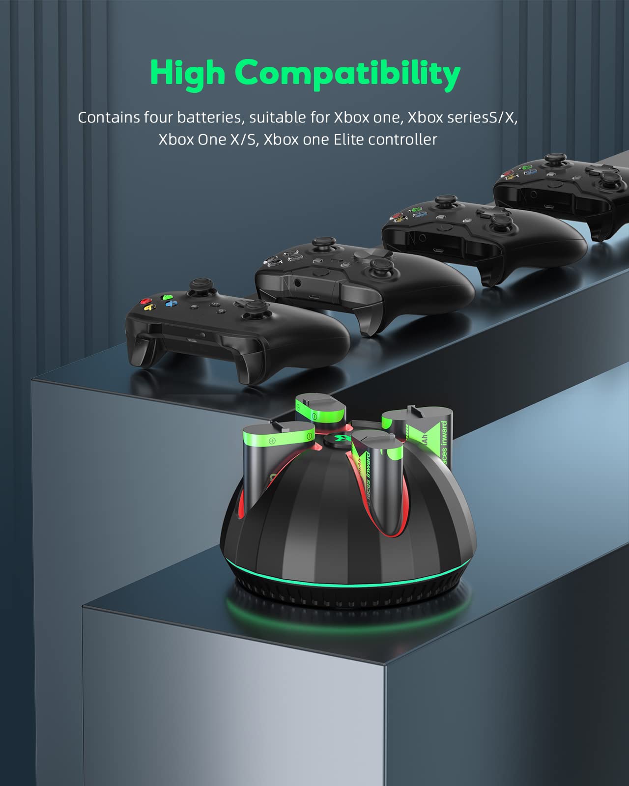 Rechargeable Battery Pack for Xbox Controller,4x2600mAh Batteries with Charger,Rechargeable Batteries Charger Station Compatible with Xbox Series X|S/Xbox One/Xbox One S/X/Elite Controller (4x1200mAh)