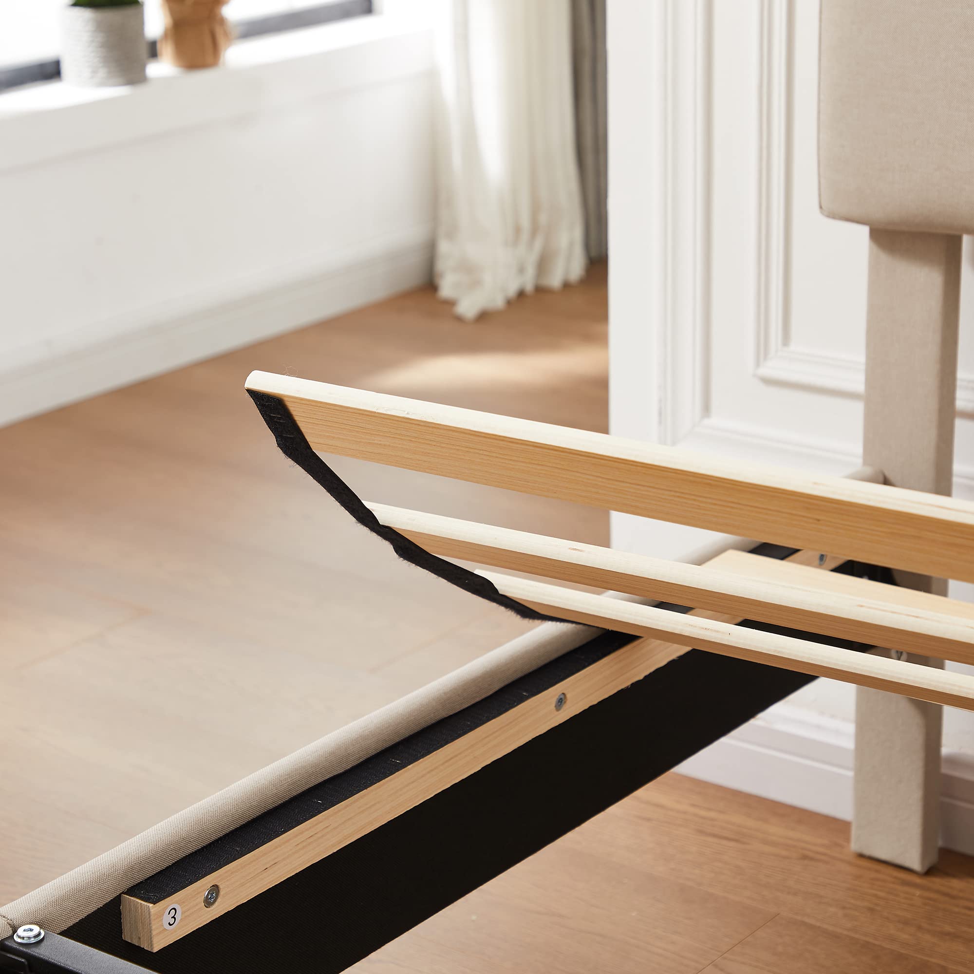 VECELO Twin Size Upholstered Platform Bed Frame with Adjustable Headboard, Wood Slat Support and Noise-Free, No Box Spring Needed, Easy Assembly