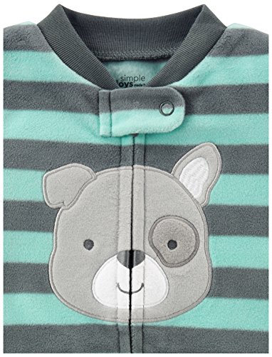 Simple Joys by Carter's Baby Boys 2-Pack Fleece Footed Sleep and Play, Grey Tiger/Mint Green Dog, Newborn