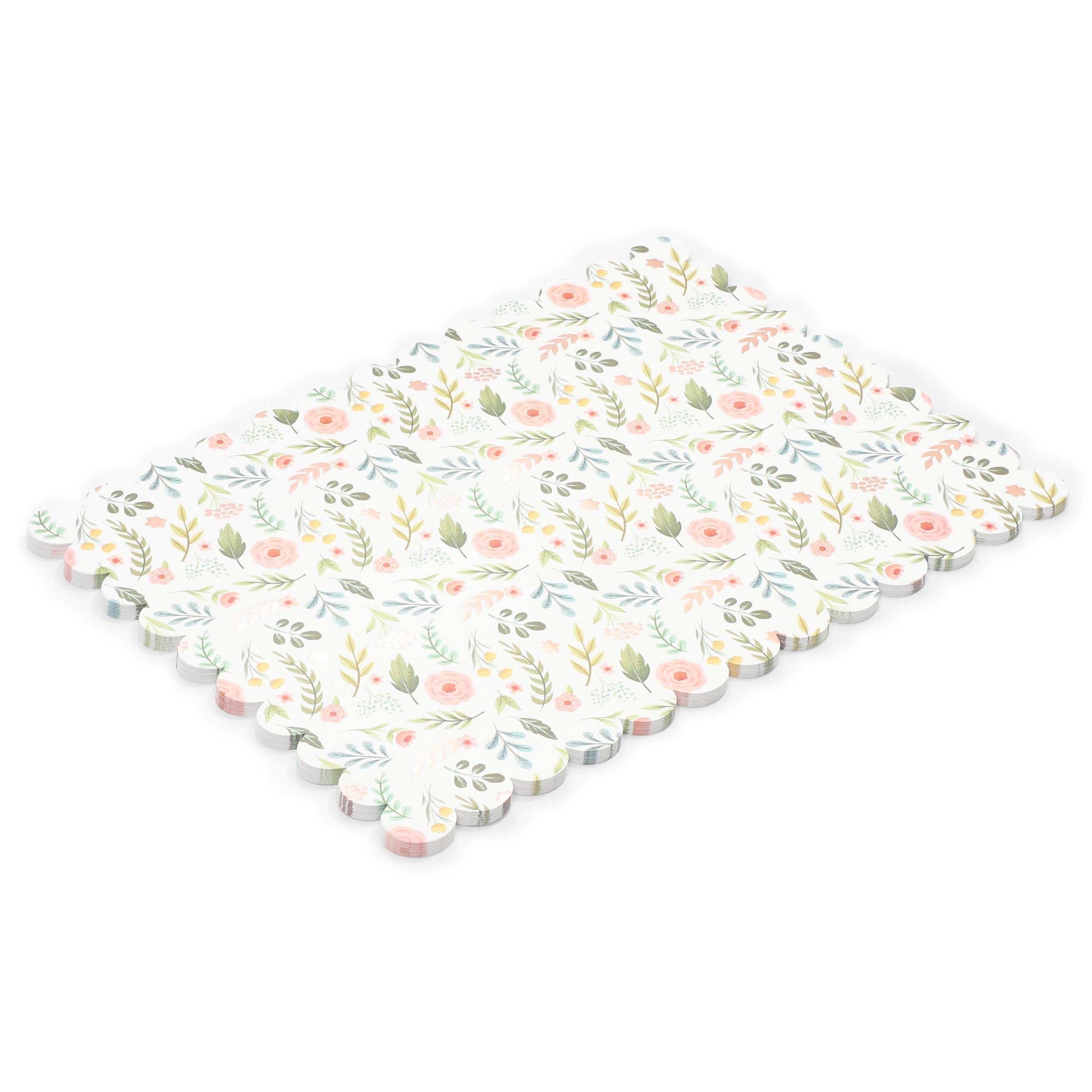 Sparkle and Bash Paper Placemats for Table, Floral Spring Placemats with Scalloped Edge for Dinning Table, Wedding, Tea Party and Tableware Decorations (14 x 10 in, 50 Pack)