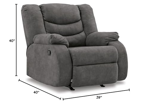 Signature Design by Ashley Partymate Contemporary Faux Leather Manual Rocker Recliner, Gray