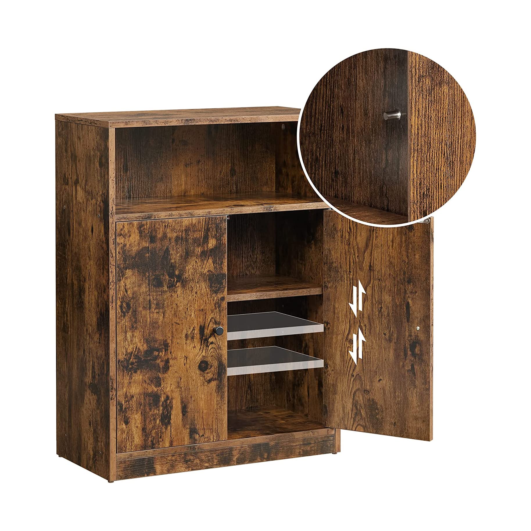 TINKLE WELL Industrial Storage Floor Cabinet, Wood Sideboard with Door and 2-Tier Adjustable Shelf, Organizer for Kitchen, Living Room, Rustic Brown