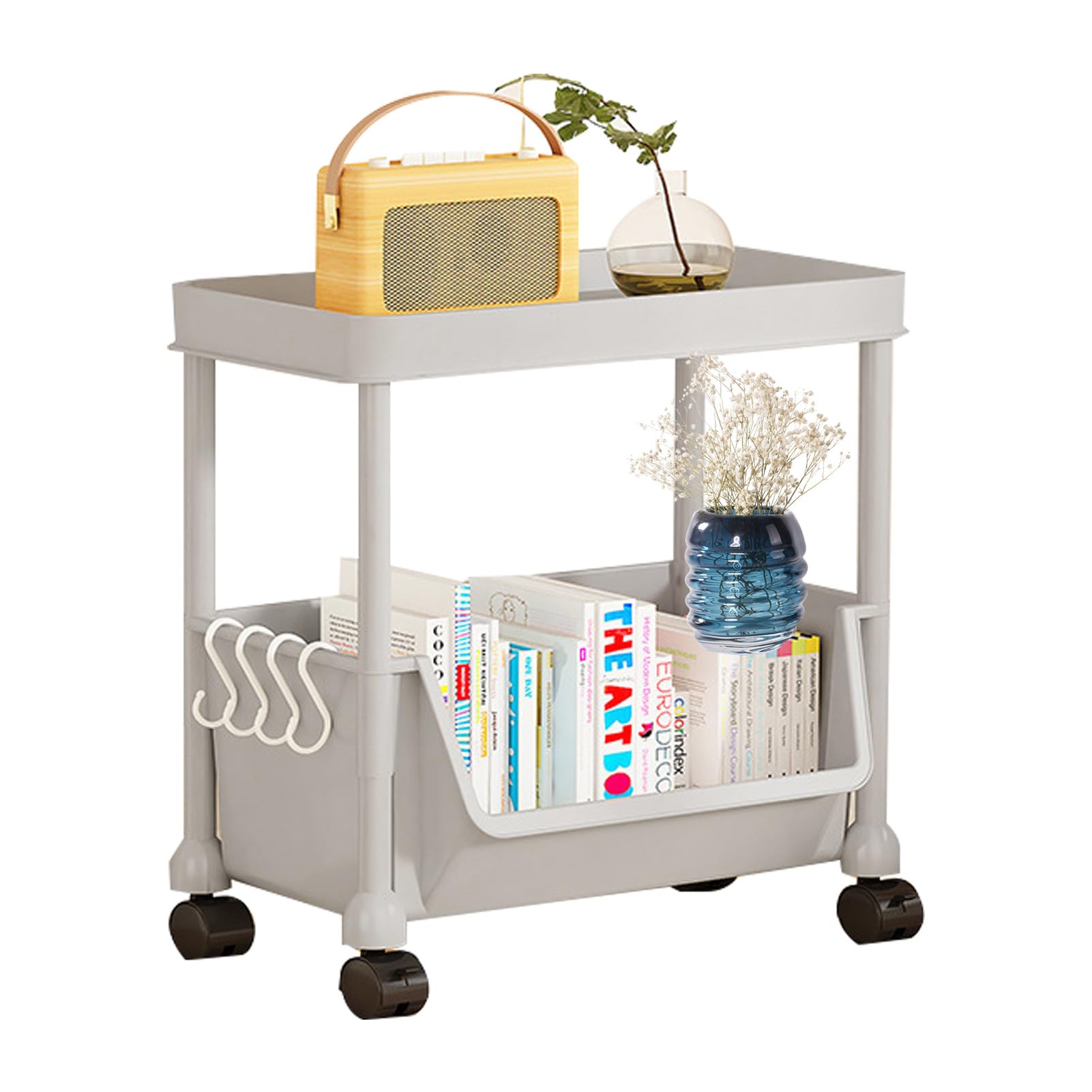 TESAY Rolling Book Cart, 44x35x26.5cm Bookshelf Cart, Adjustable Mobile Bookshelf, Multi-Functional Rolling Bookcase, Portable Book Trolley Book Shelfs Storage Organizer Shelf for Kitchen Supplies
