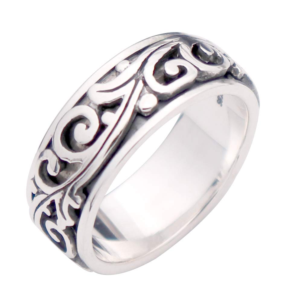 Vintage 925 Sterling Silver Floral Vine Leaf Band Ring Stress Relief Anti Anxiety Spinner Ring for Men Women Size 9