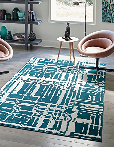 Unique Loom Vince Camuto Collection Collection Modern Abstract Teal/Ivory Area Rug (9' 0 x 12' 0)