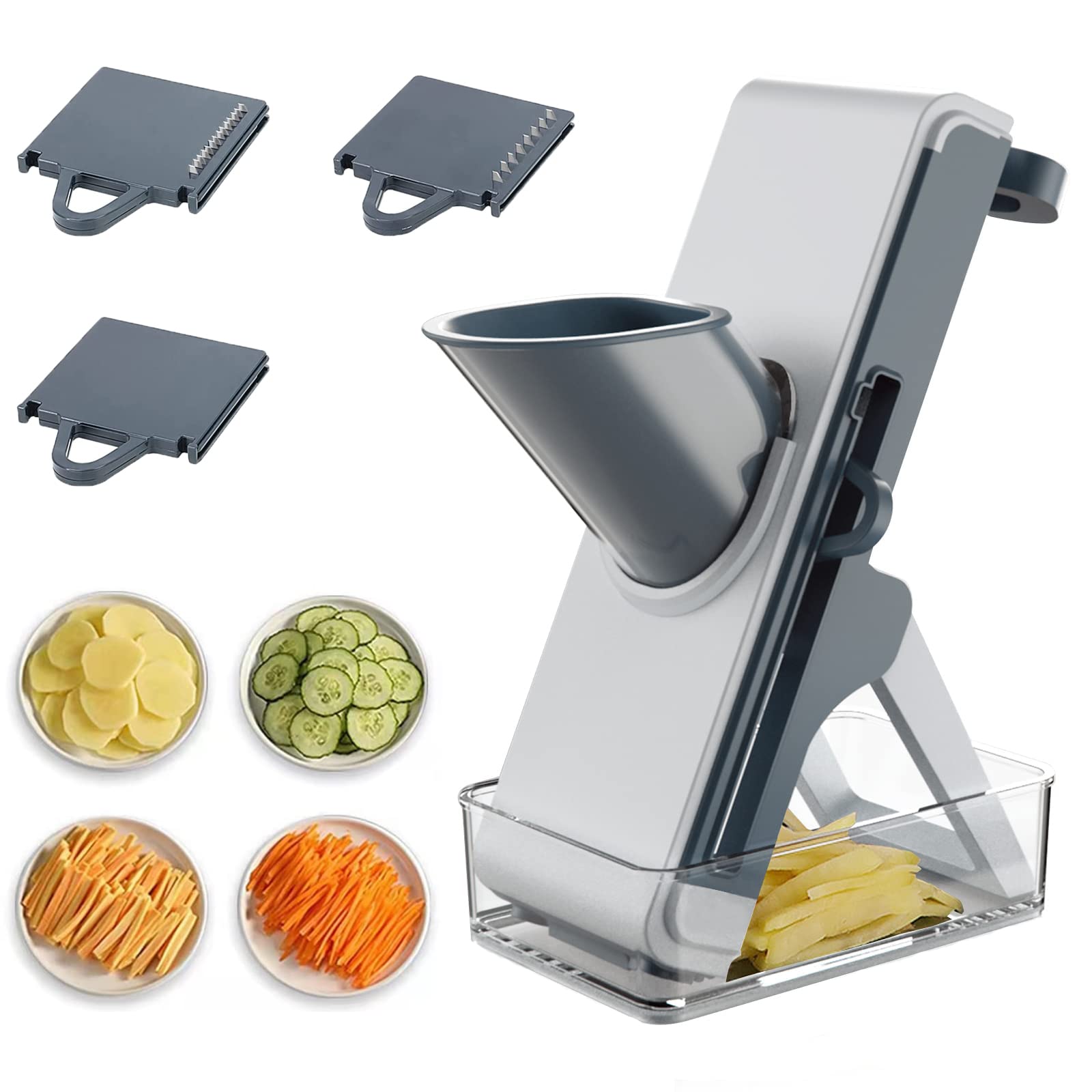 Vegetable Chopper Mandoline Slicer Food Chopper for Kitchen, with 3 Adjustable Thickness Stainless Steel Blades for Vegetable Fruit Meat