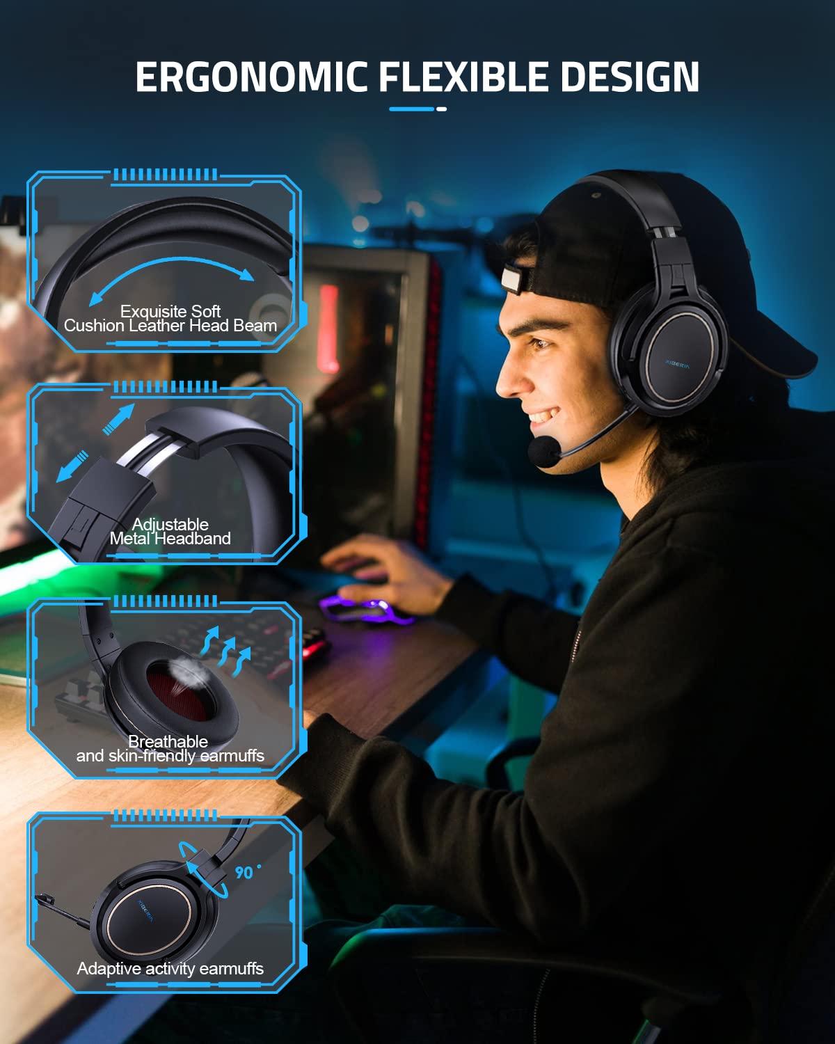 XIBERIA Wireless Gaming Headset for PS5,PS4,PC with Microphone,Lossless 2.4GHz Ultra-Low Latency,Noise Cancelling MIC,Long Battery Life,Wired Mode for Xbox One, Xbox Series X Games
