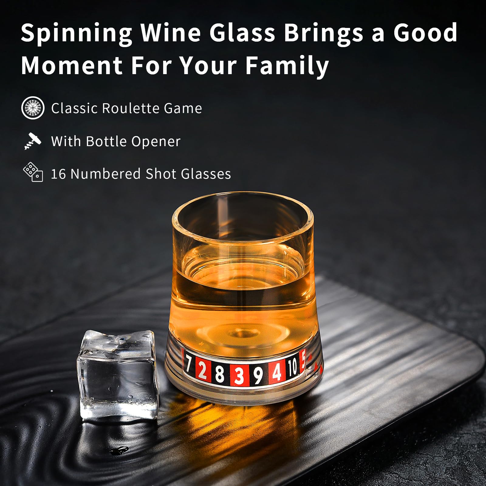 Unique Wine Glass with Roulette Spinner,Cocktail Glasses with Bottle Opener, Fun Tumbler Cup Ideal for Whiskey, Wine, Beer, Soft drinks, Tea, Water, Etc. Good for conversation starter and gift - 5 Oz