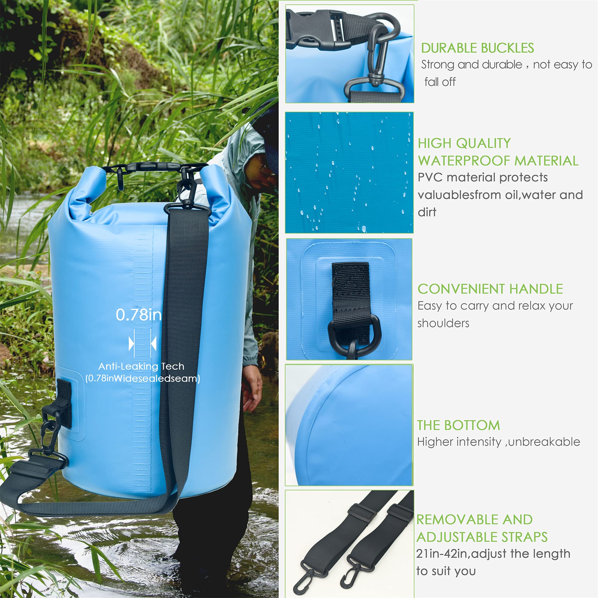 YUMQUA Waterproof Dry Bag Backpack 5L/10L/20L/30L/40L, Roll Top Floating Waterproof Storage Bags for Kayaking, Boating, Swimming, Hiking, Camping and Fishing