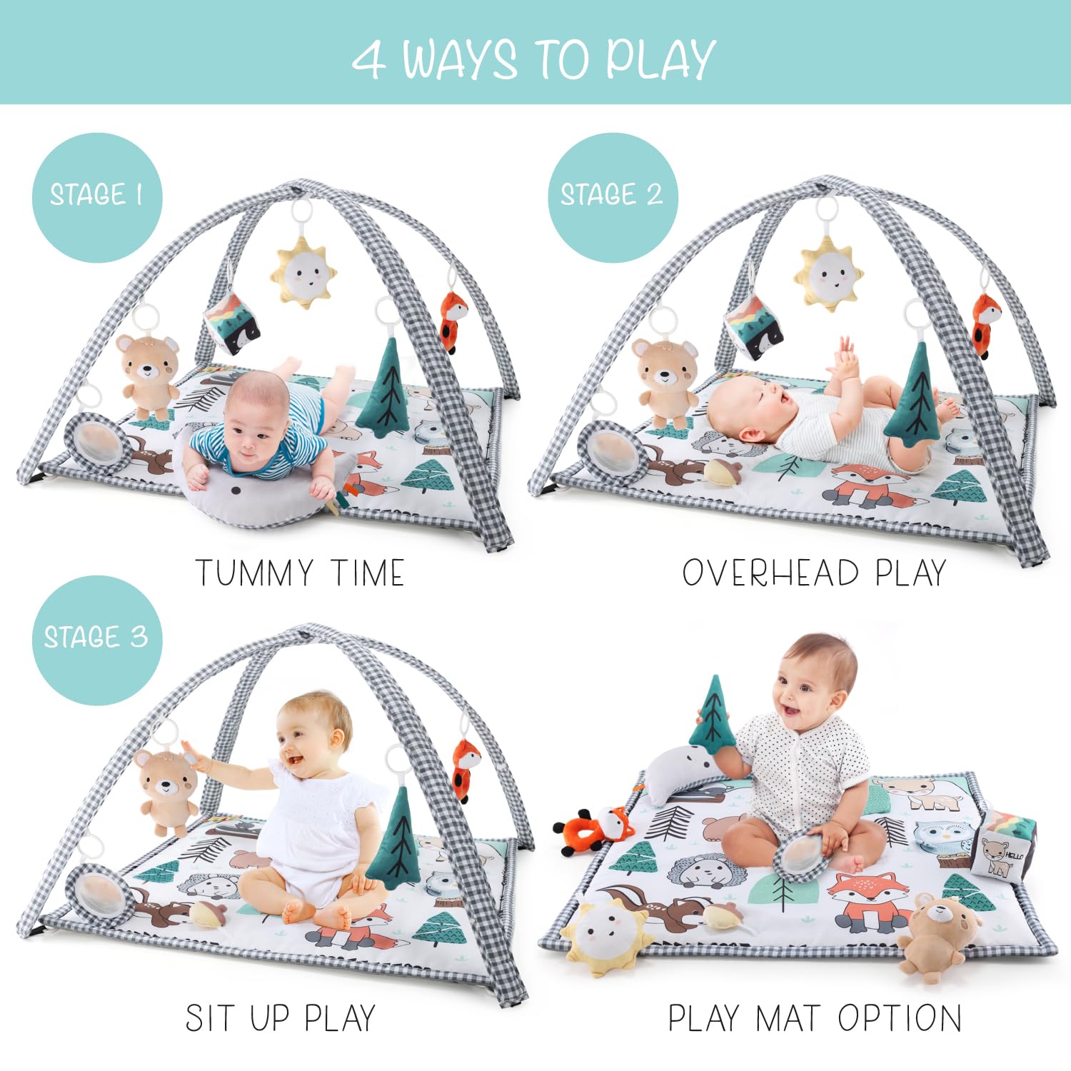The Peanutshell 7 in 1 Baby Play Gym, Activity Center and Tummy Time Mat, Woodland Animals
