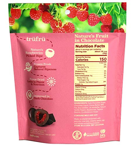 Tru Fru Nature's Raspberries Hyper-Dried Fresh in Dark Chocolate, 4.2 Ounce Bag