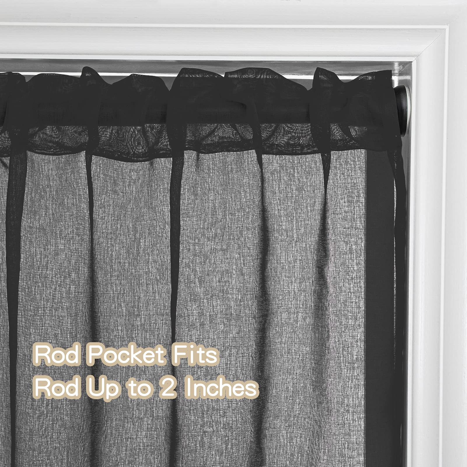 YOKISTG Sheer Kitchen Curtains 36 Inch Length Solid Rod Pocket Tier Curtains for Cafe Bathroom Basement Small Window, Black, 2 Panels