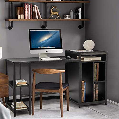 YOLENY Computer Desk with Storage Bookshelves,47 inch Modern Sturdy Writing Desk,PC Table with Space Saving Design,Home Office Desk Workstation for Home Office,Black