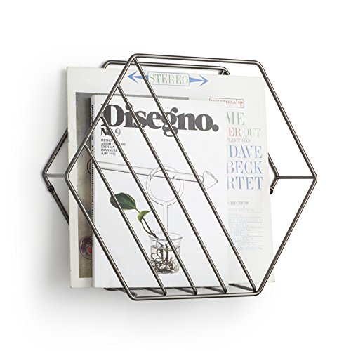 Umbra Zina Magazine Rack & Record Holder, Perfect for Vinyl Record Storage, Stands or Mounts to Wall, Titanium