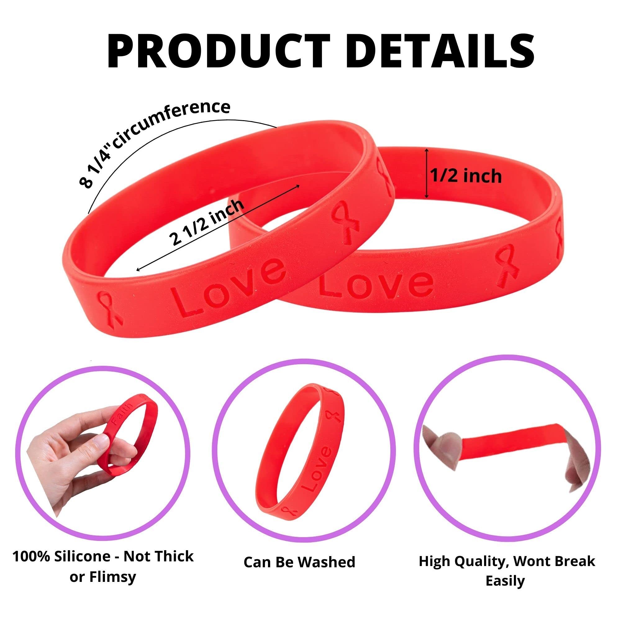 Red AIDS/HIV Awareness Bracelet - Red Ribbon AIDS/HIV Awareness Silicone Bracelet for Adults (1 Bracelet)