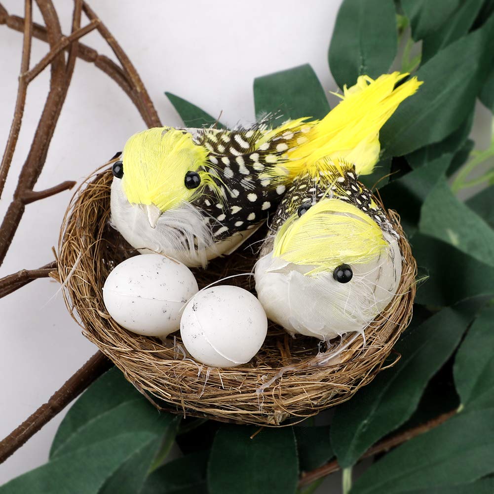TRRAPLE Easter Egg Ornaments, 6 Sets Creative Easter Decor of Simulation Artificial Bird Nest and Mini Bird Eggs Model for Home Garden Easter Spring