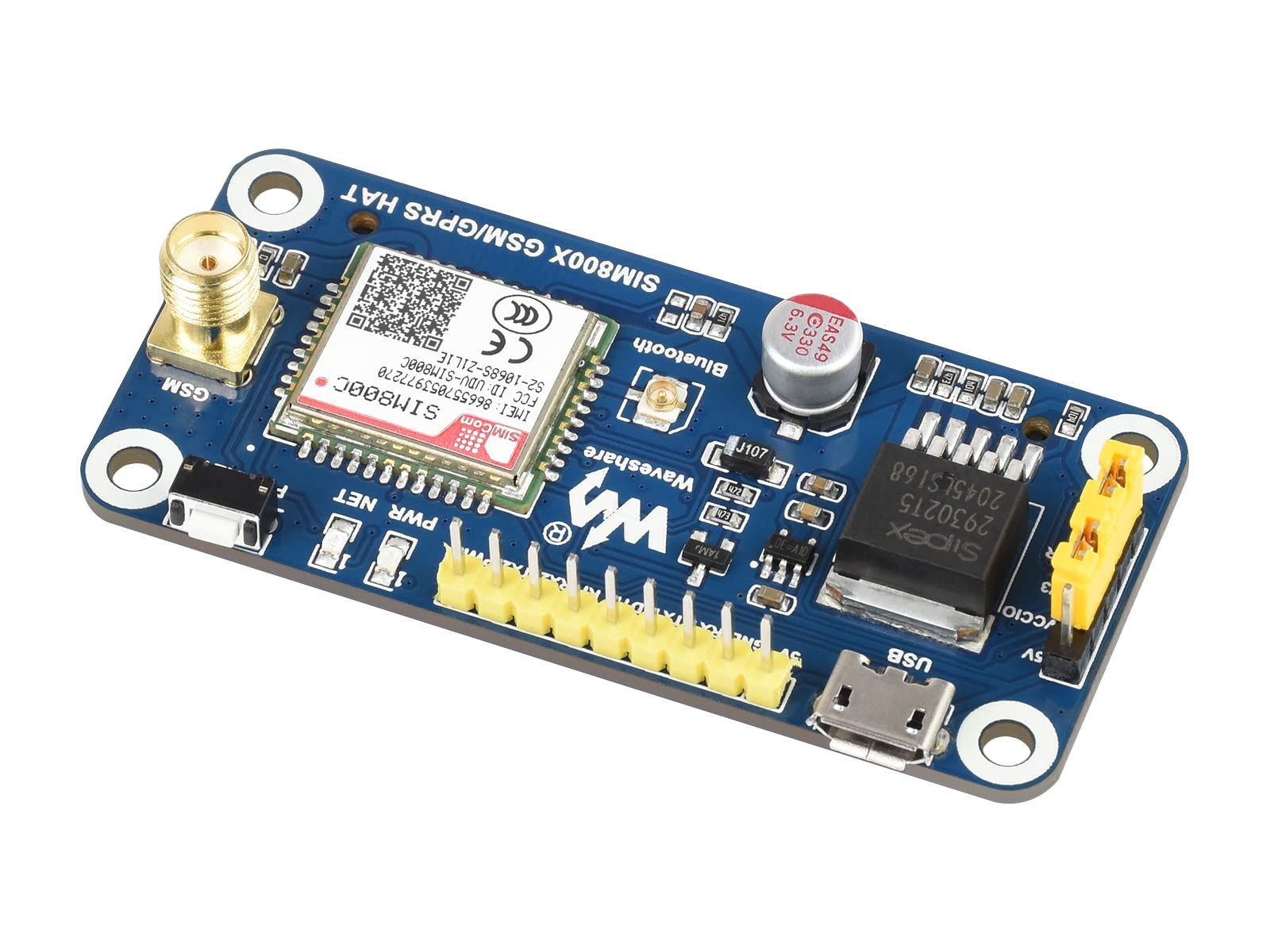 Waveshare GSM/GPRS HAT for Raspberry Pi 2B/3B/3B+/Zero/Zero W/Jetson Nano Based on SIM800C Support SMS Data Transfer ect