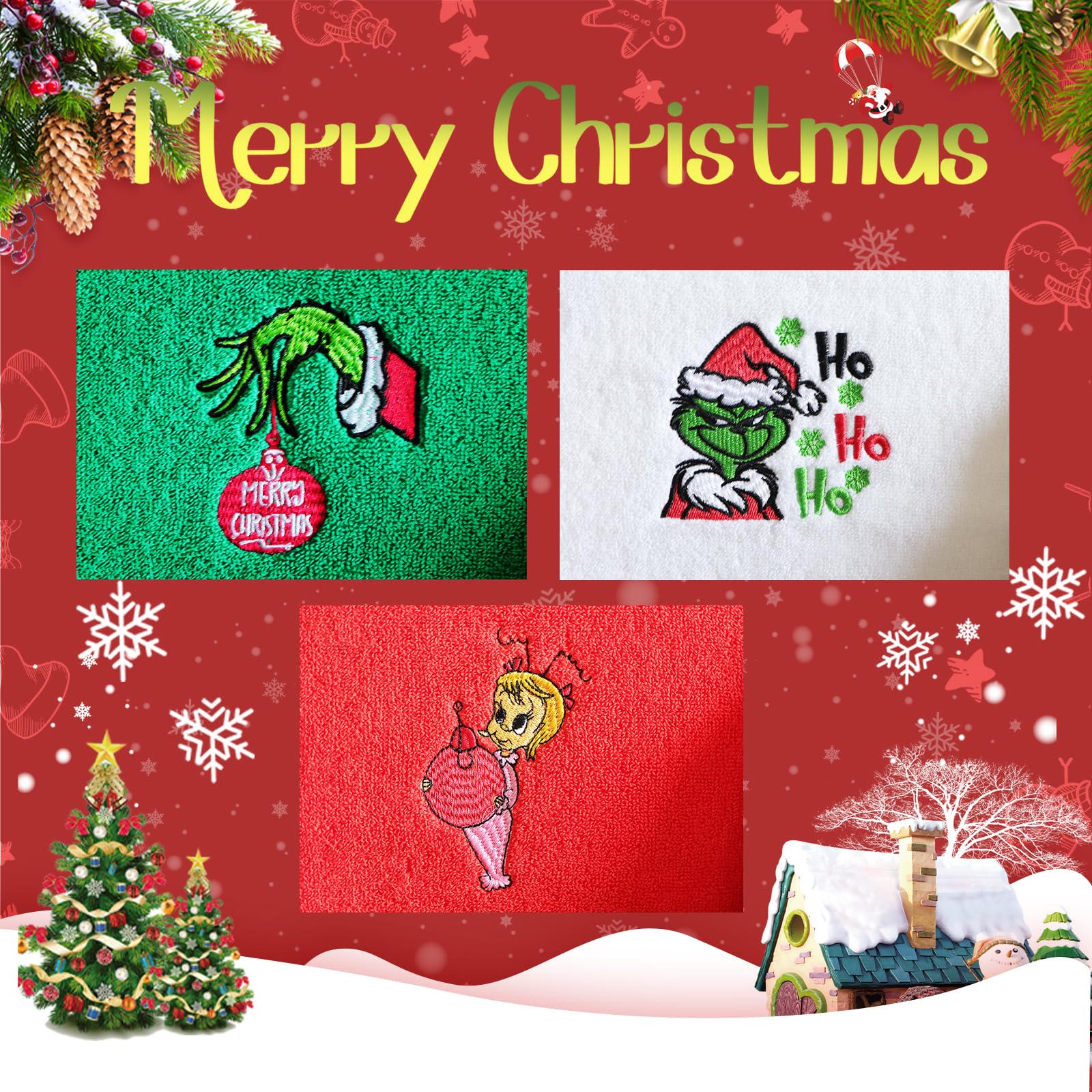 SparkEpic Large Christmas Hand Towel, 100% Cotton Christmas Kitchen Towels Dish Towels, Ultra Absorbent Drying Xmas Towels Set Gift for Bathroom Decor