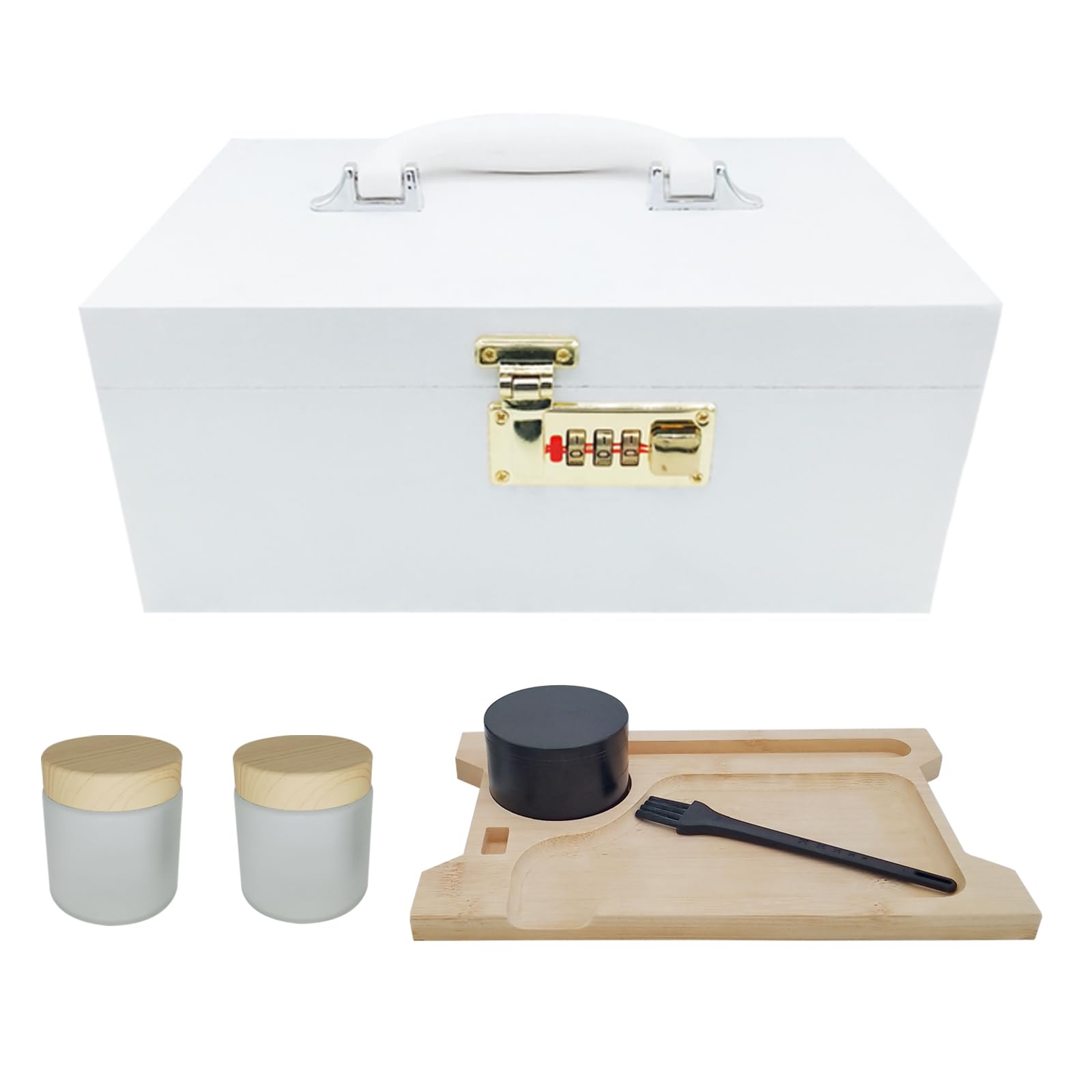 stash box,stash box with lock ,Large bamboo stash box,With glass jar, grinder,removable tray and brush (9.8*6.7*4.3 inches)