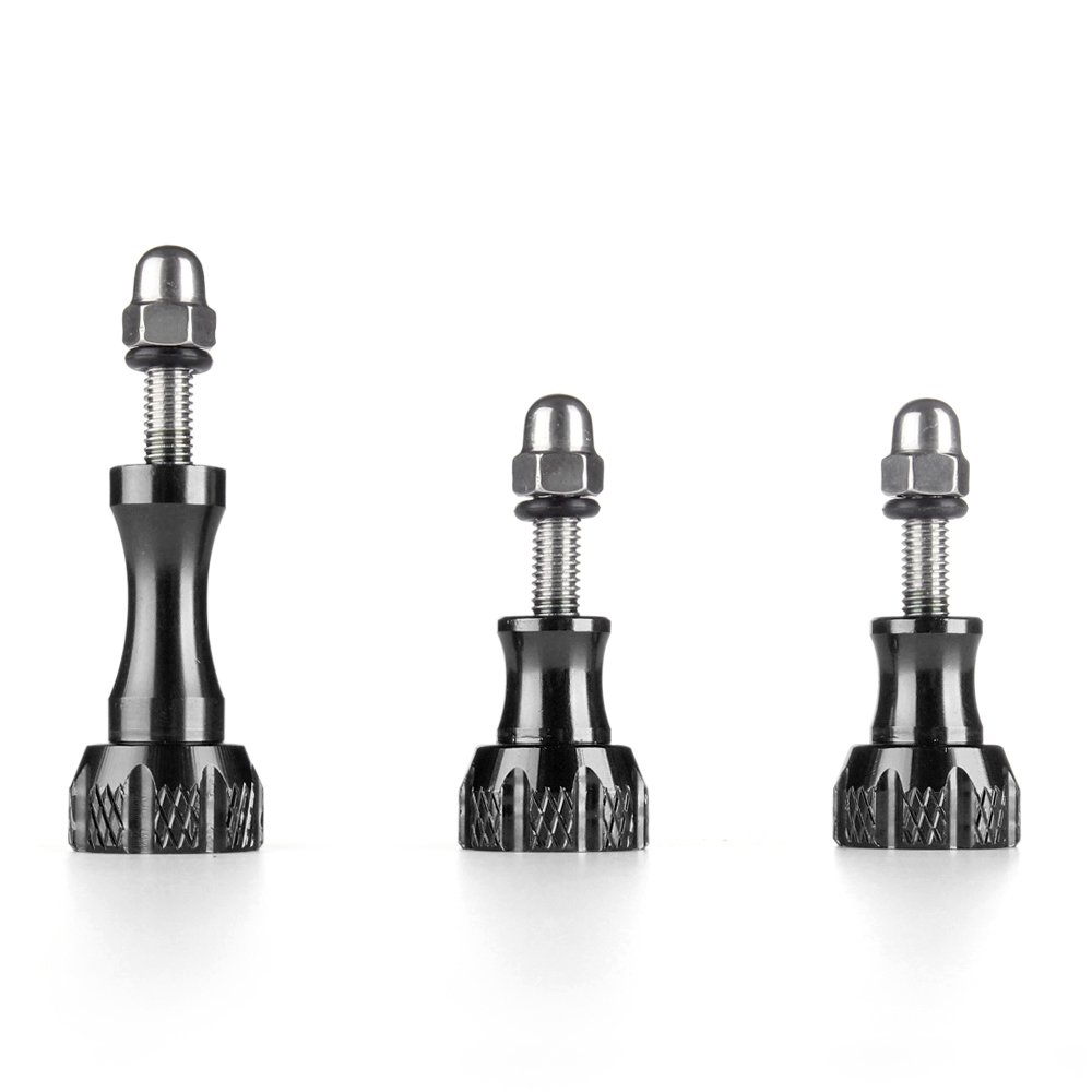 TNP For GoPro Thumb Screw Set (Black) - Aluminum Alloy Thumbscrew Knob Bolt Kit for GoPro Hero 9 8 7 6 5 4 3+ 3 2, for GoPro Hero Session, SJCAM Osmo HD Action Cameras - 3pcs 1x Long Screws + 2x Short