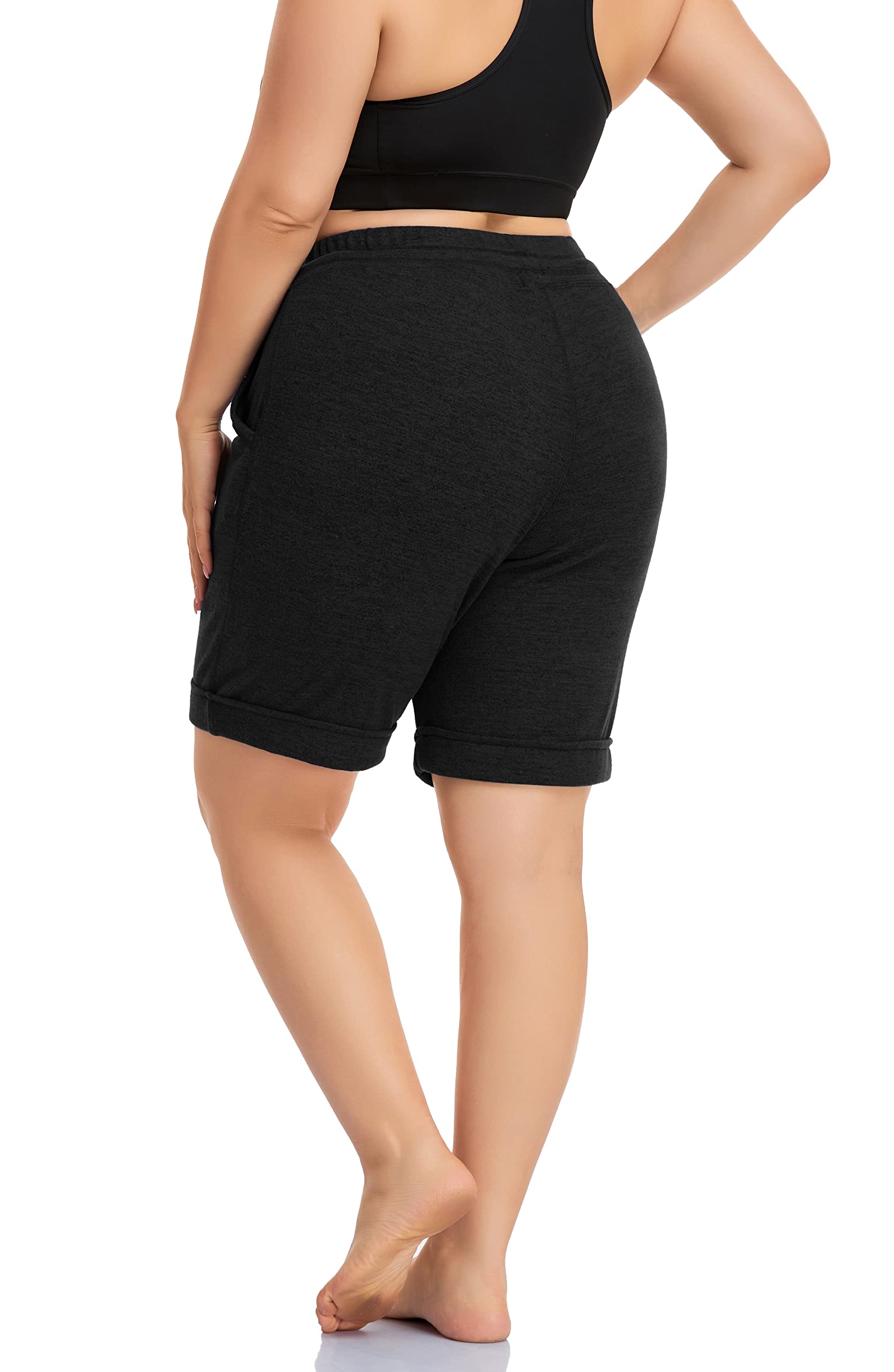 ZERDOCEAN Women's Plus Size 10" Casual Yoga Sports Shorts Lounge Pajama Walking Athletic Shorts with Pockets Black 4X
