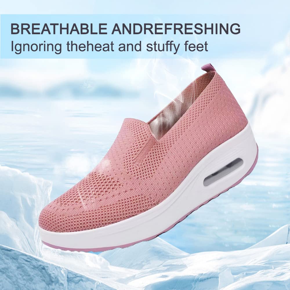 Teamoda Orthopedic Walking Shoes for Women, Slip-On Light Air Cushion Mesh Up Stretch Platform Orthopedic Sneakers for Arch Support, Black, 8.5 Wide