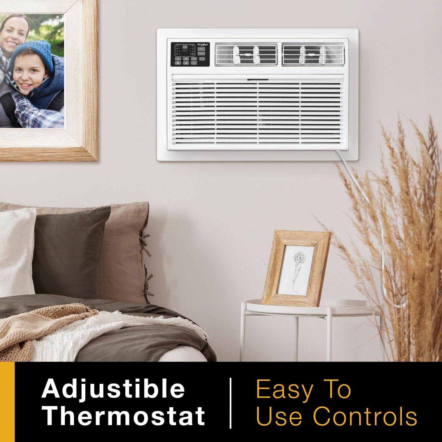 Whirlpool 14,000 BTU 230V Through-the-Wall Air Conditioner for Rooms up to 700 Sq. Ft. and Dehumidifier up to 2.1 pints/hour with Remote Control, Digital Display, and 24H Timer