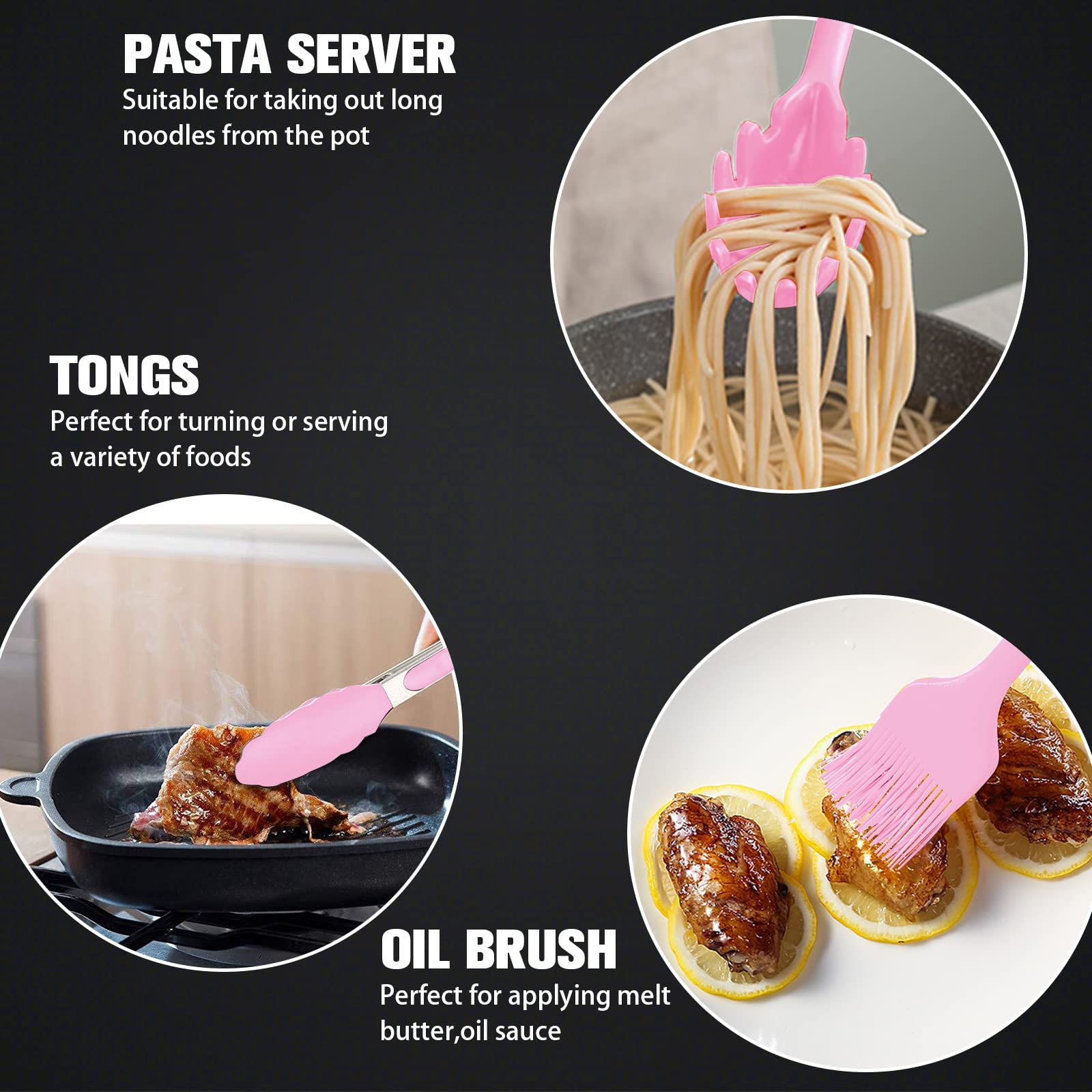 Silicone Cooking Utensils 35 Piece Set, ONATISMAGAIN Kitchen Utensil Set Heat Resistant Non-Stick Cookware with Wooden Handle Suitable for Household Necessities Spatula Spoon Set (Black)
