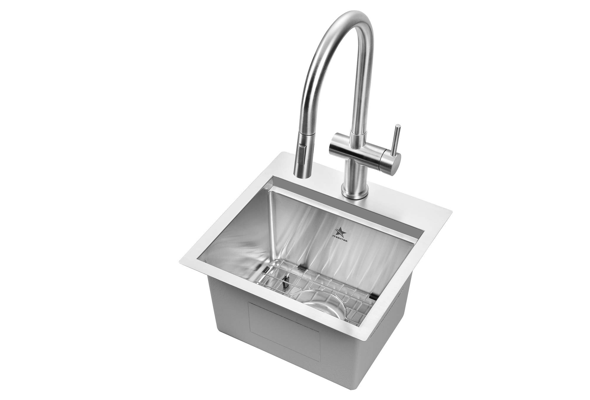Starstar 15 x 15 inch Drop-in Topmount 304 Stainless Steel Single Bowl Bar/Kitchen/Laundry/Yard/Office Sink (With Grid)