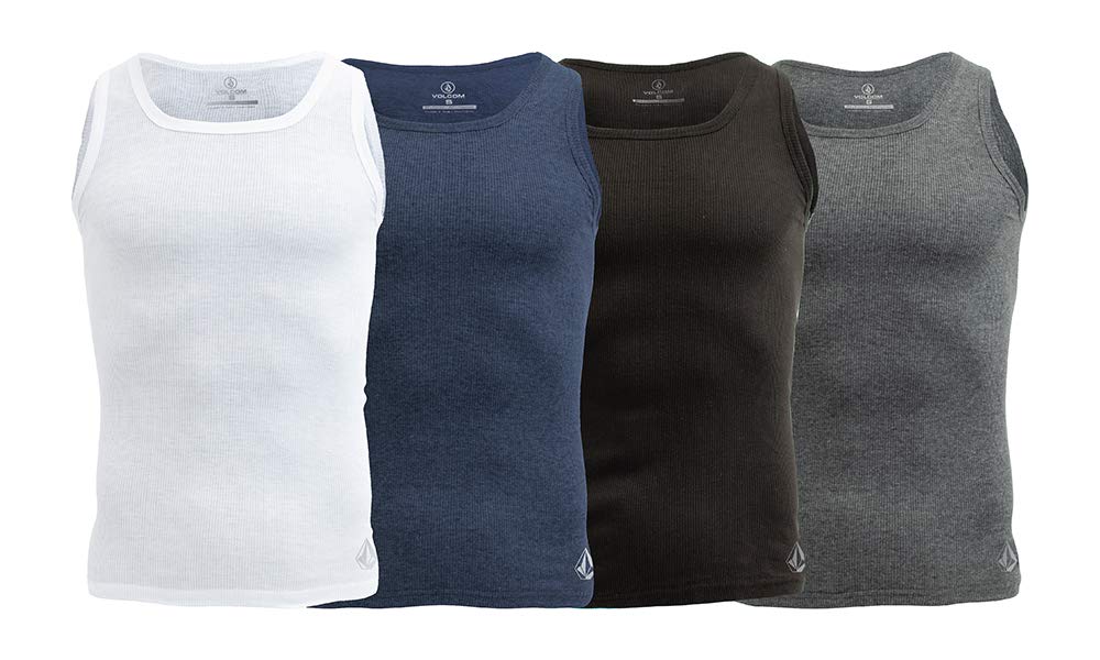 Volcom Mens Cotton Stretch Tank Top Undershirts A Shirts (White/Navy/Black/Grey, Large)