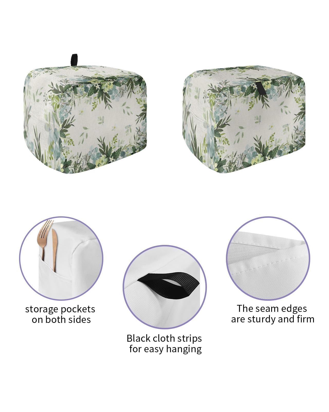Toaster Cover, 4 Slice Toaster Cover Farm Retro Eucalyptus Leaves Summer Plants Kitchen Small Appliance Covers, Dust and Machine Washable Bread Maker Cover (12w X 11d X 8h)