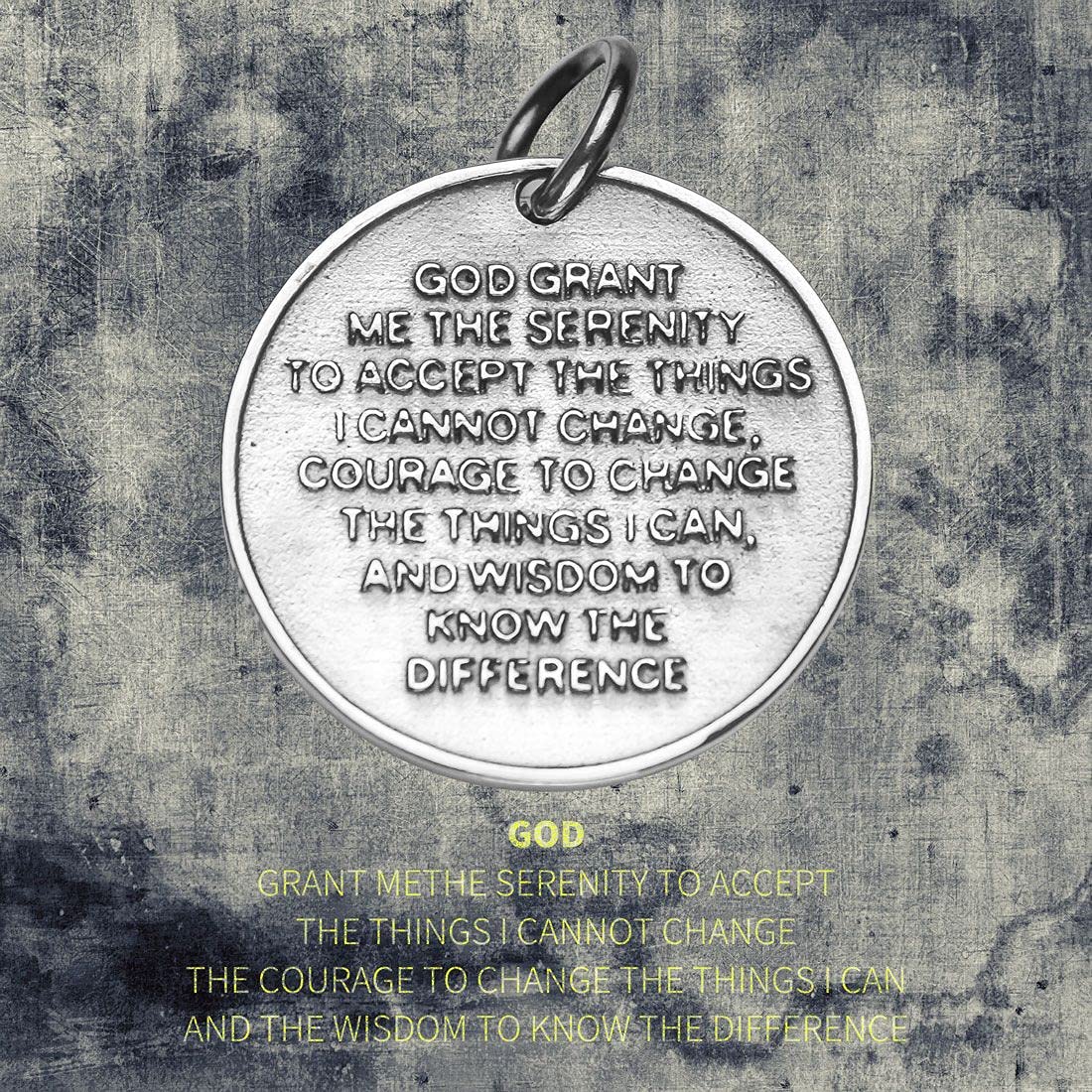 YWARX Silver 925 Christ Jesus Praying Hands Serenity Prayer Religious holy spendant gift Double-sided concave-convex engraving