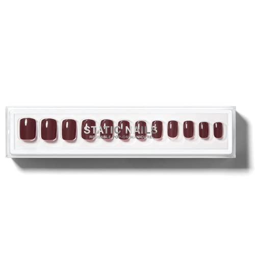 Static Nails Reusable Pop-On Manicure Set, Non-Damaging Glue-On Nails (Vamp Square) - False Nails with Static Nail Glue, Nail Set, Fake Acrylic Press On Nails
