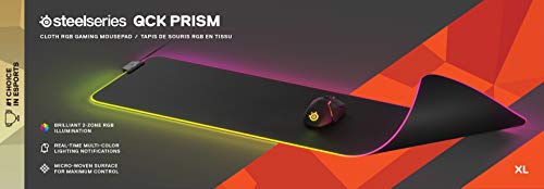 SteelSeries Gaming Mouse Pad 2 Zone RGB Illumination 9cm x 30cm x 0.4cm QcK Prism Cloth XL Black