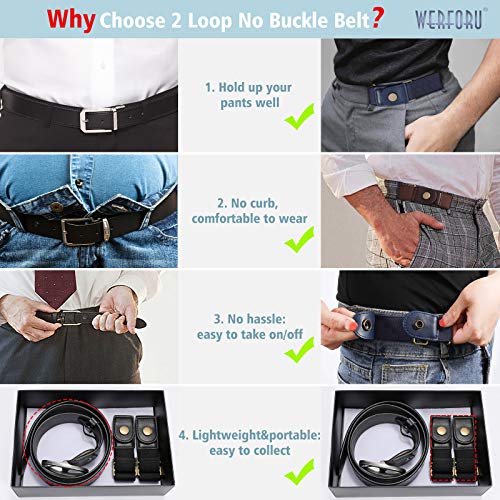 WERFORU Unisex 2 Pack Buckle Free Belt for Ladies Men 2 Loop No Buckle Stretch Belt for Jeans Pants, Black,Fits 2 loop distance : 3"-6β