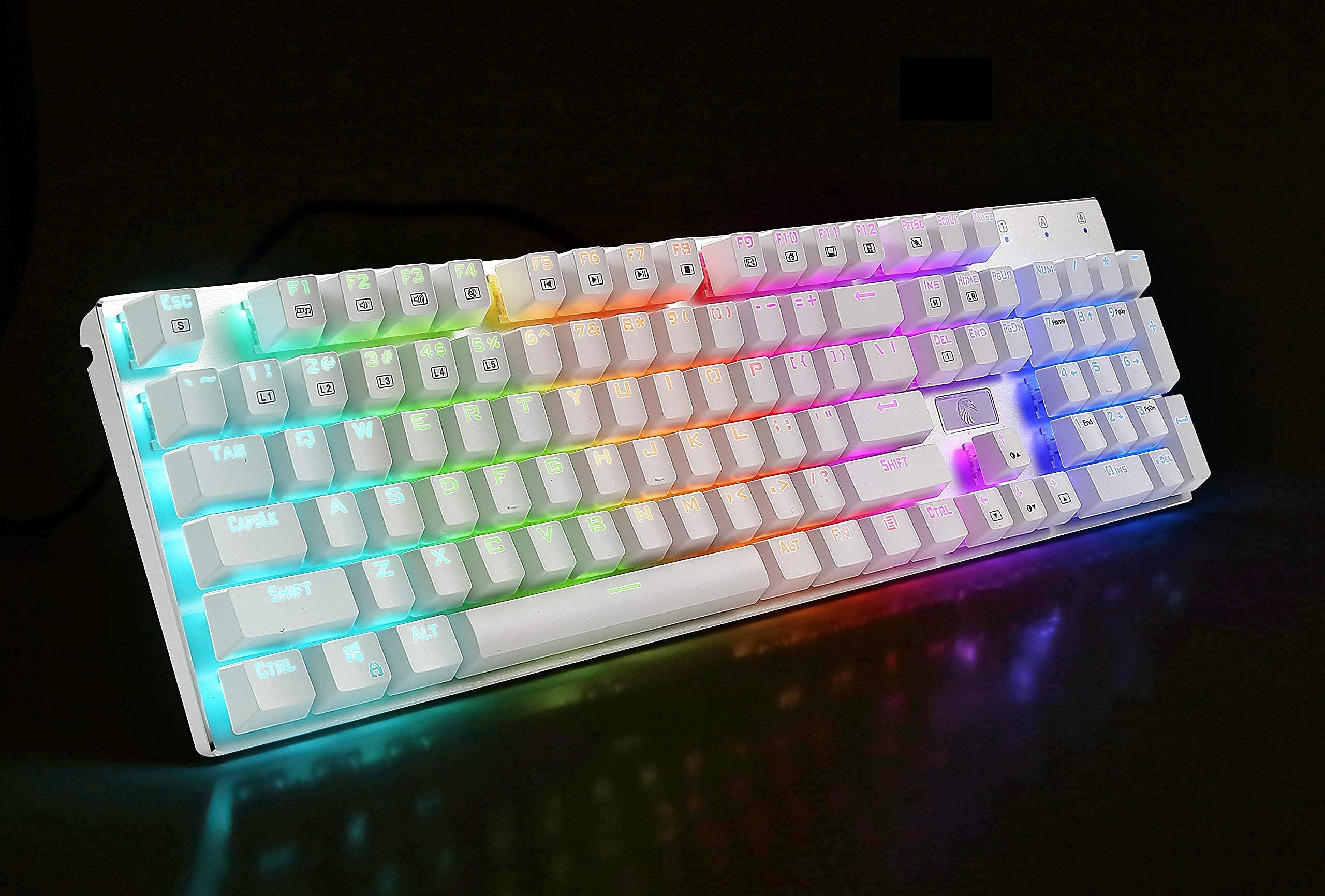 Z-88 RGB Backlit Mechanical Gaming Keyboard, E-Element Ergonomic Design Outemu Blue Switch, Aluminum Top-Panel,Full Size Wired Keyboard, Silver and White