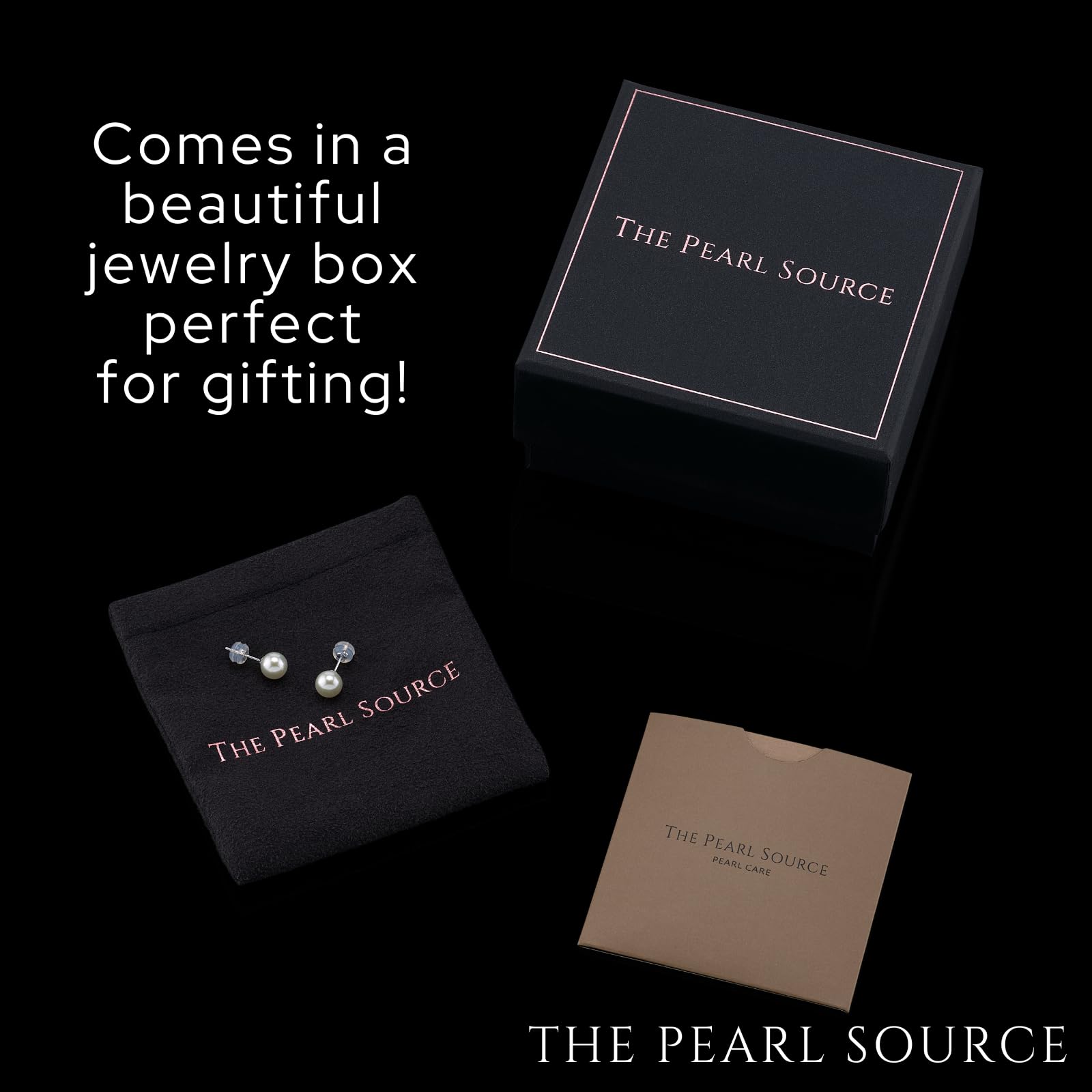 THE PEARL SOURCE Round White Freshwater Real Pearl Earrings for Women - 14k Gold Stud Earrings | Hypoallergenic Earrings with Genuine Cultured Pearls, 9.0-9.5mm